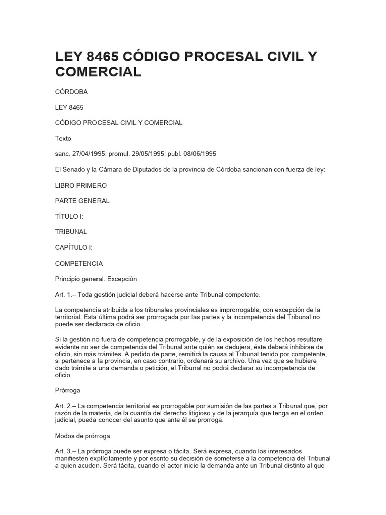 Ley 8465 Código Procesal Civil y Comercial | PDF | Sentencia (ley ...