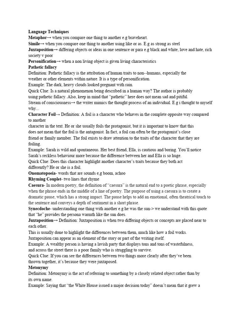 English Techniques List | PDF | Satire | Poetry