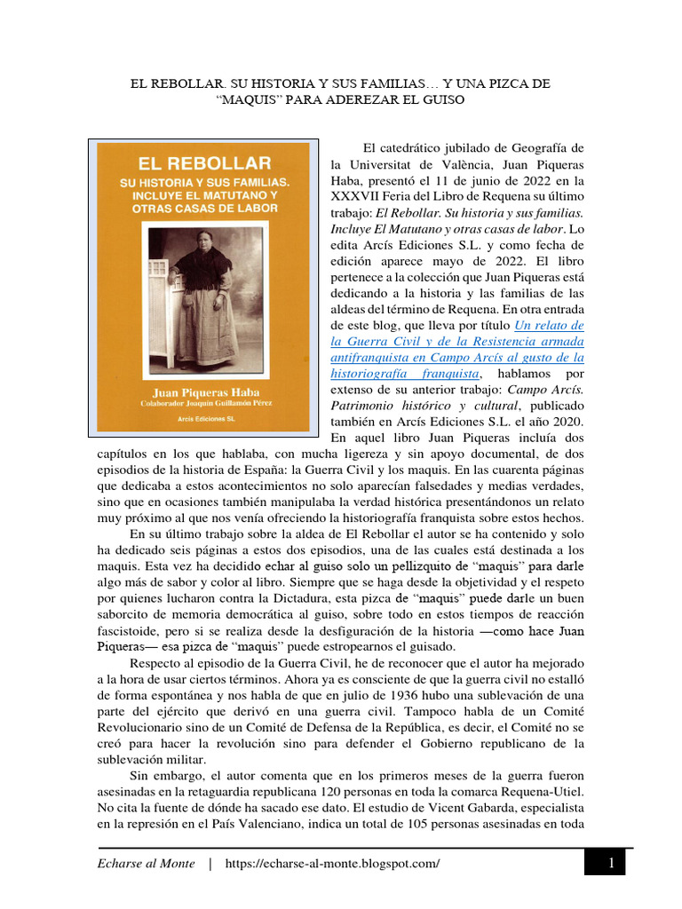 El Rebollar Su Historia y Sus Familias y | PDF | Libros para ...