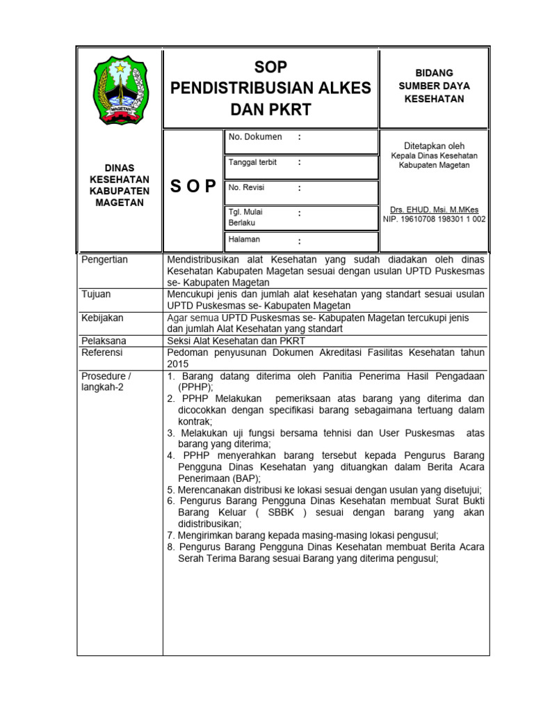 SOP Distribusi ALKES | PDF