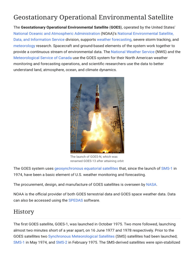 Geostationary Operational Environmental Satellite - Wikipedia | PDF | Spaceflight | Space ...