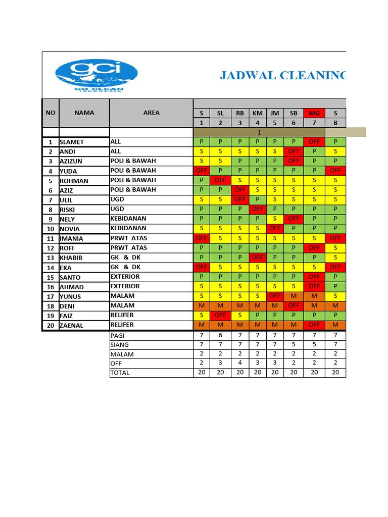 JADWAL CLEANING SERVIS RS GRAHA HUSADA JEPARA APRIL 2024 | PDF