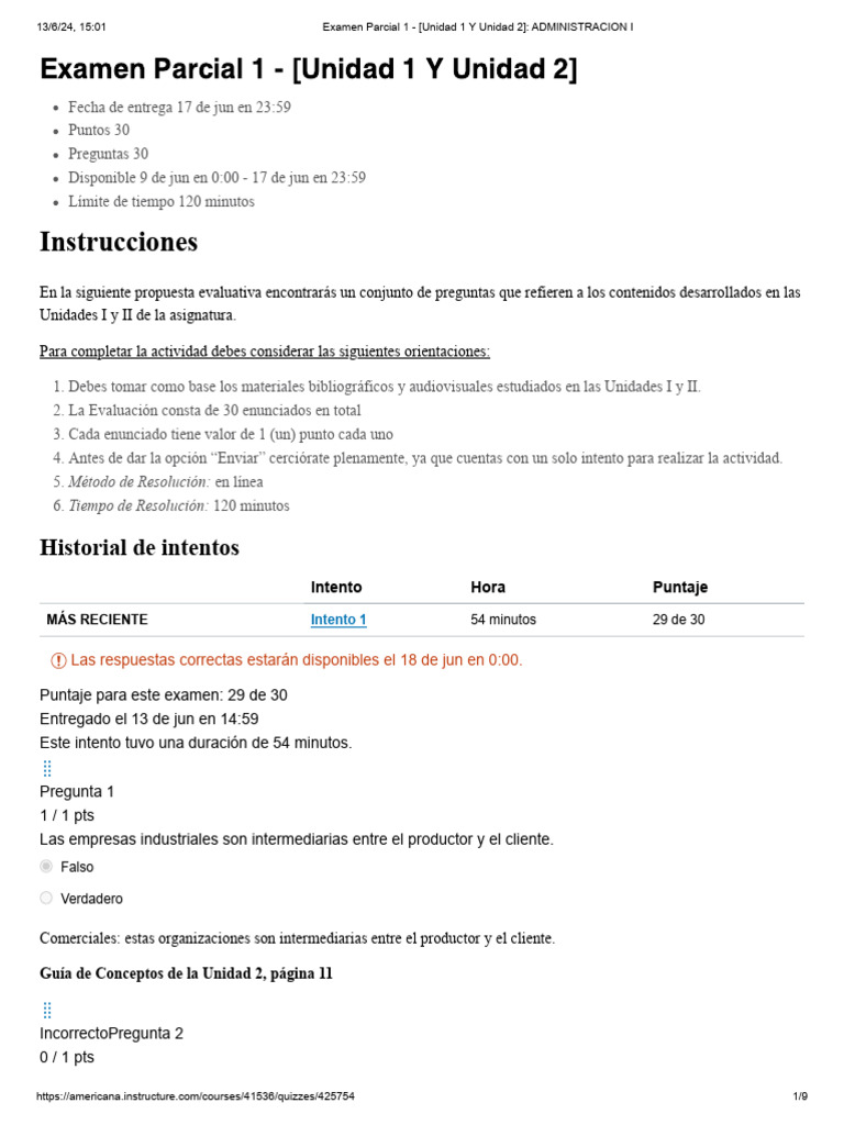 Examen Parcial 1 - (Unidad 1 Y Unidad 2) - ADMINISTRACION I | PDF ...