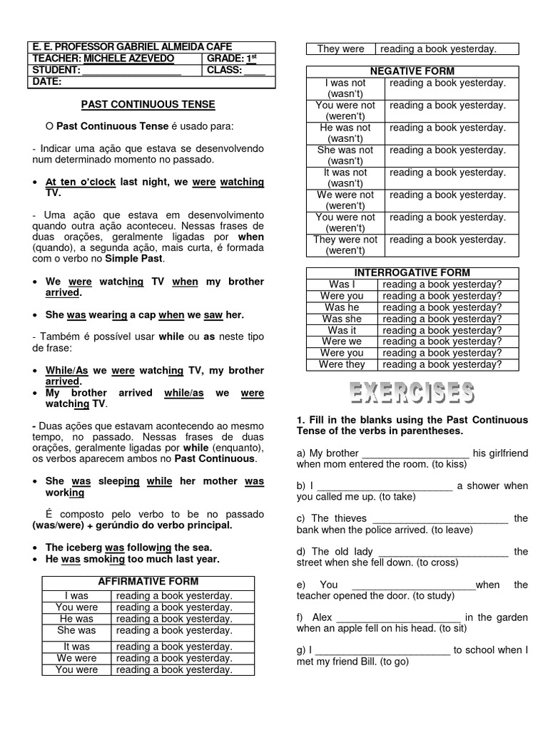 PAST CONTINUOUS | PDF | Linguistics | Grammar