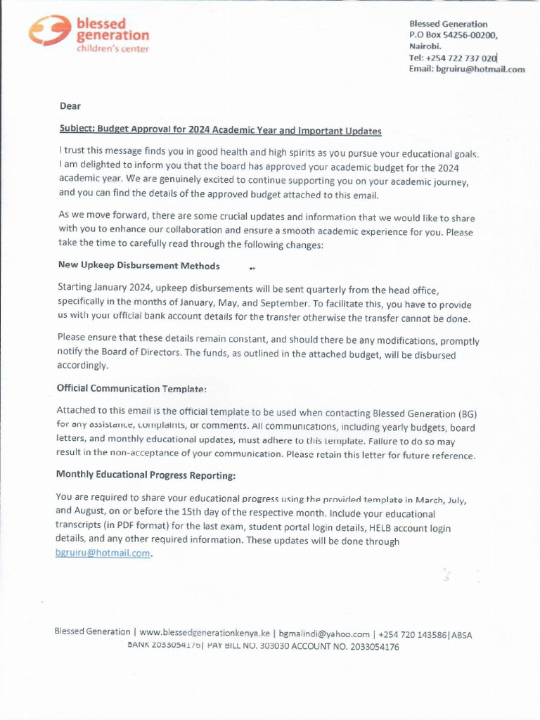 Board Approval Letter 2024 | PDF