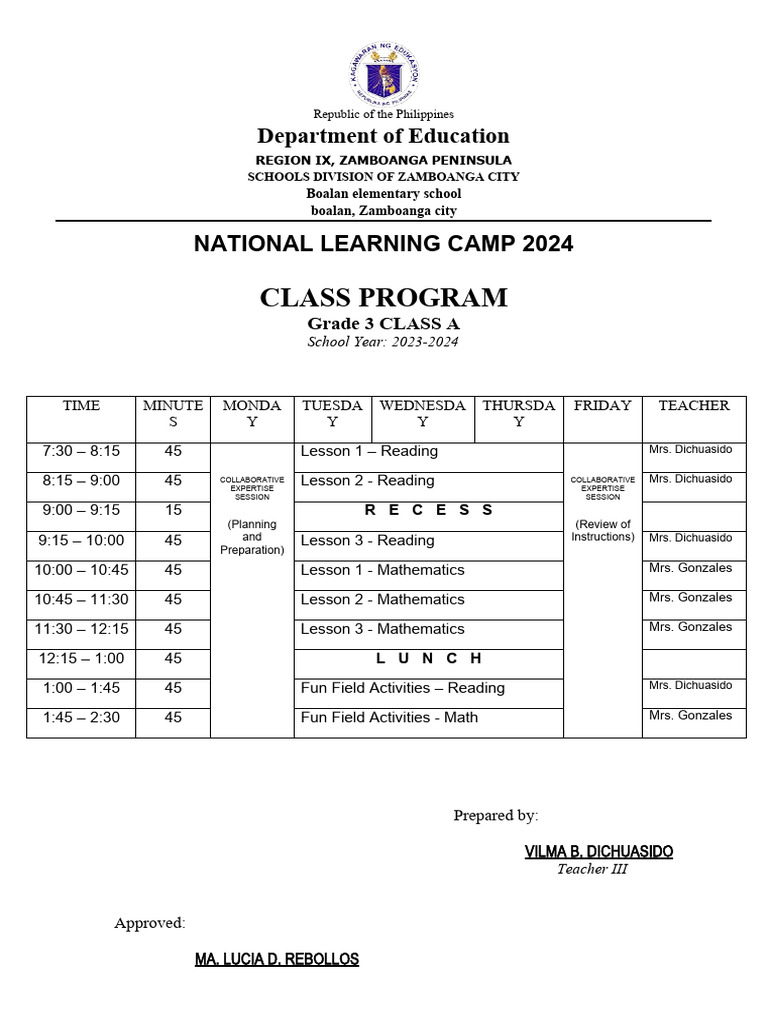 Gr.3-NLC-Class Program | PDF | Science | Learning