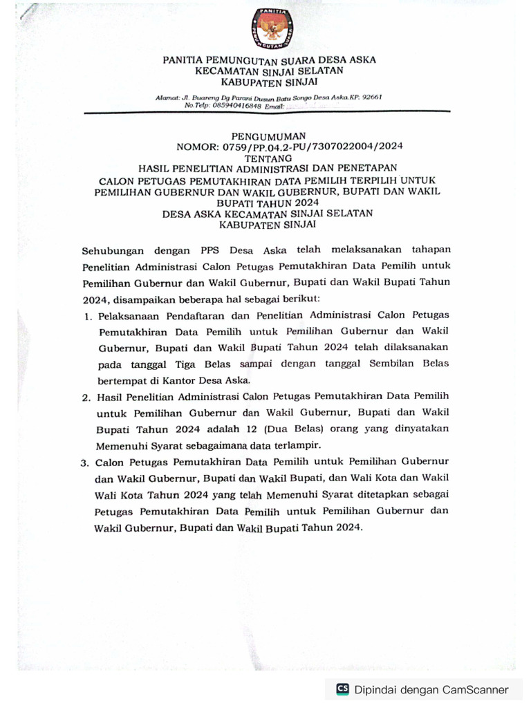 Pengumuman Pantarlih Aska | PDF