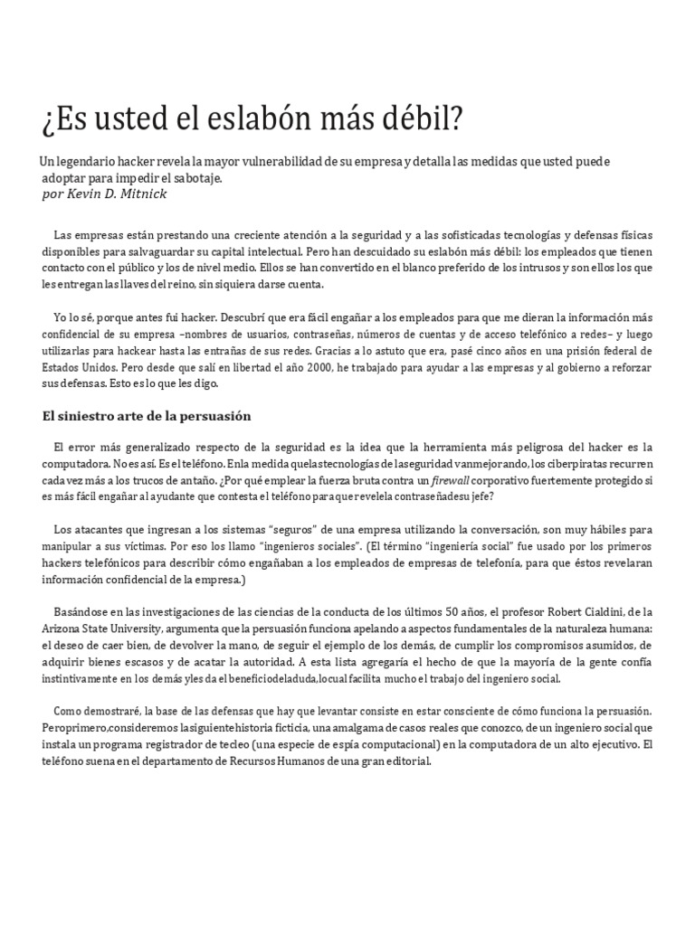 ARTÍCULO 5 - ES USTED EL ESLABON MAS DEBIL | PDF | Ingeniería Social ...
