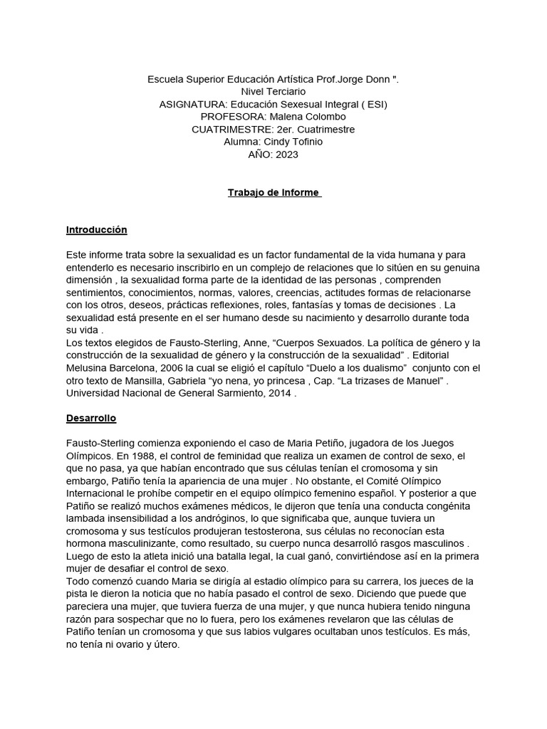Informe - ESI | Descargar gratis PDF | Hombre | La sexualidad humana