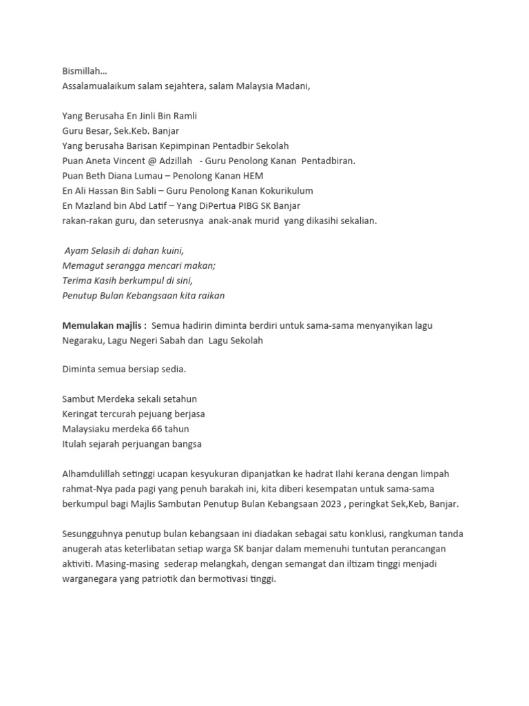 Teks MC Penutupan Bulan Kemerdekaan | PDF