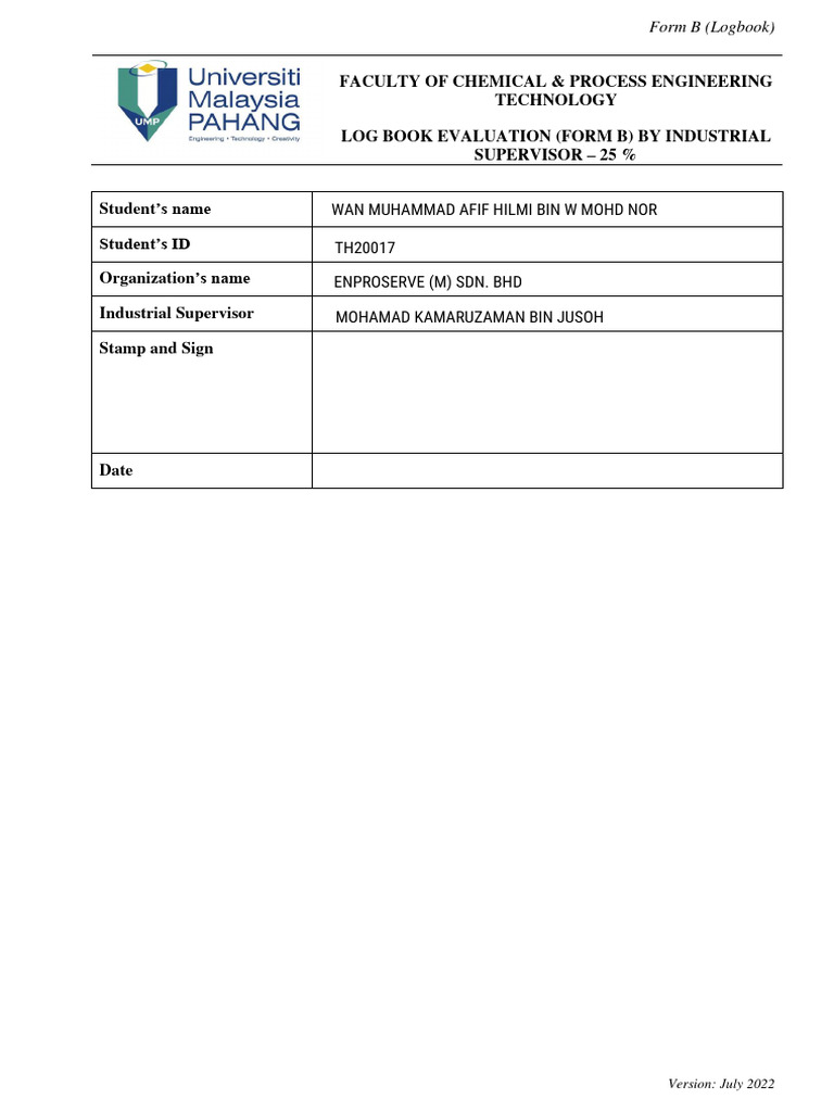 Form B - LOGBOOK | PDF | Engineering | Science