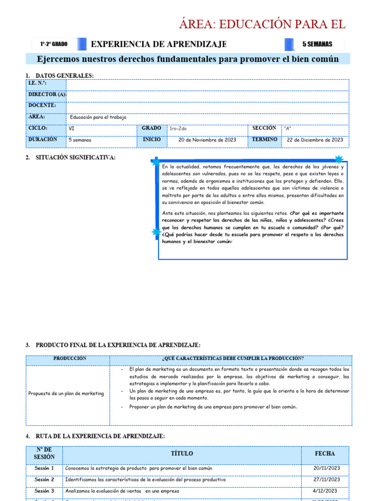 1º-2° Experiencia de Aprendizaje - Exp08 - Ept | PDF | Evaluación | Marketing