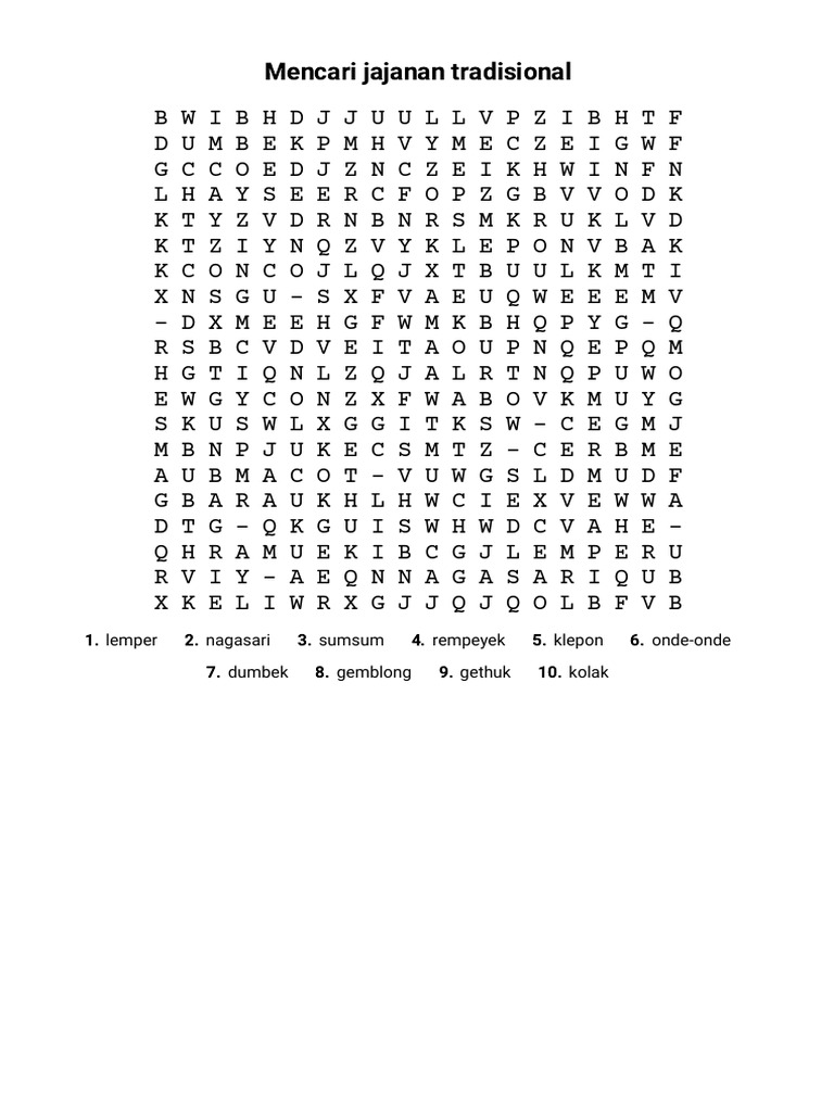 Mencari Jajanan Tradisional - Word Search Labs | PDF