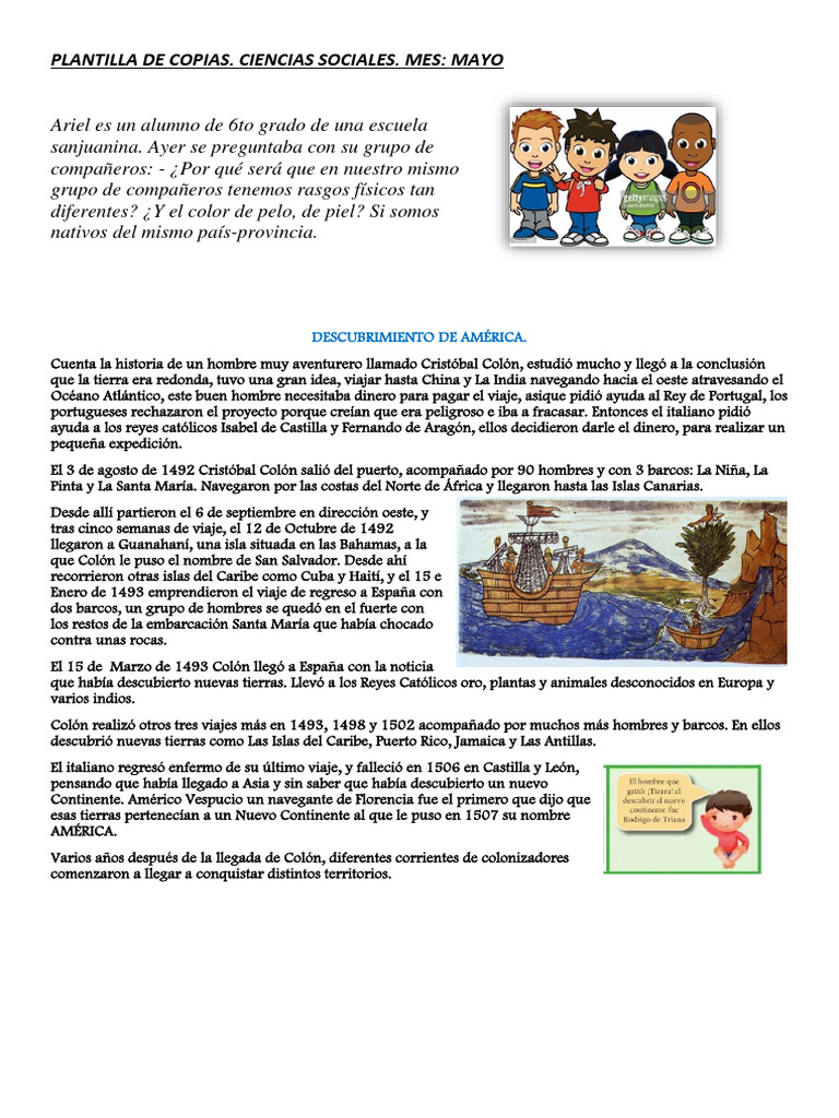 Plantilla de Copias. Ciencias Sociales. Mayo | PDF | Cristobal colon