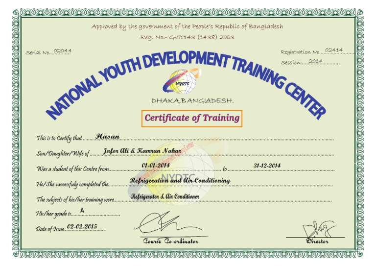 Ref & AC Training Certificate | PDF