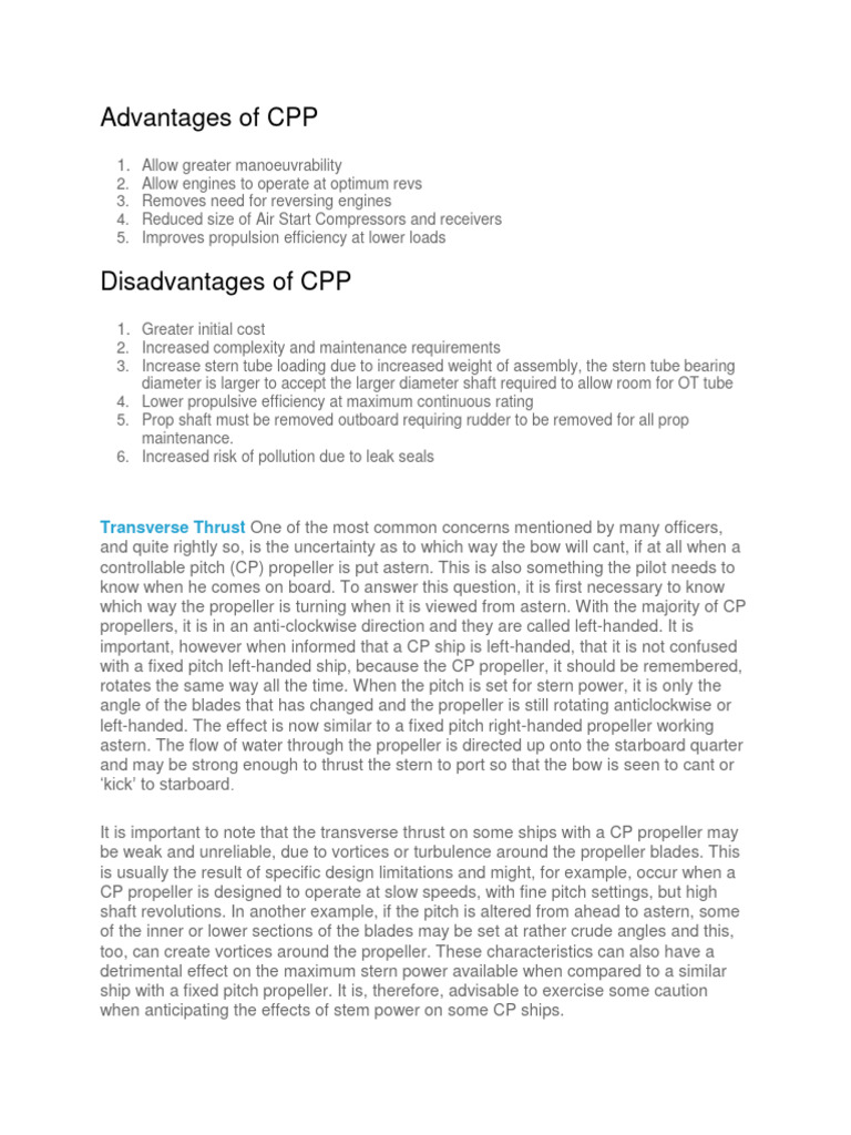 Advantages of CPP: Transverse Thrust | PDF | Propeller | Ships