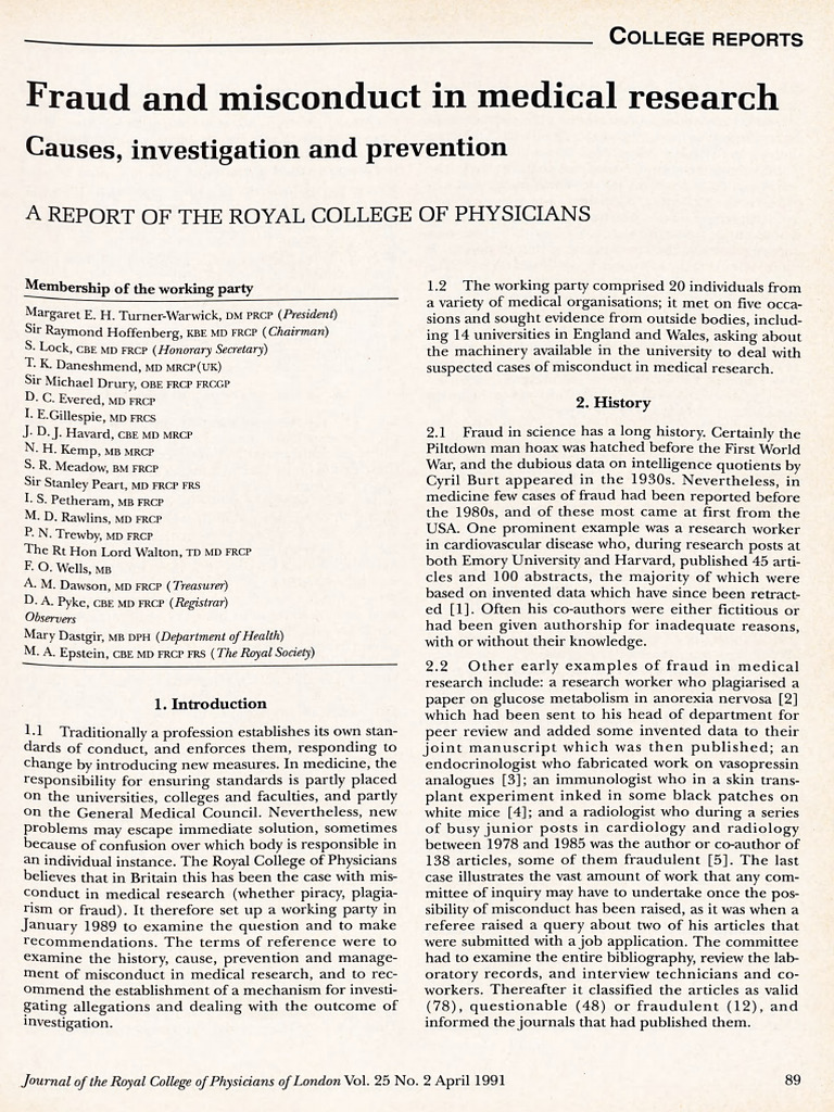 Fraud and Misconduct in Medical Research Causes, Investigation and ...
