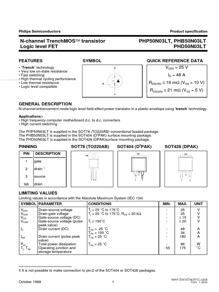 N-channel TrenchMOS Transistor Datasheet | PDF | Field Effect ...