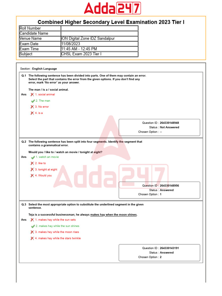 Ssc-Chsl-Question Paper (2023) | PDF | Adolescence | Adults