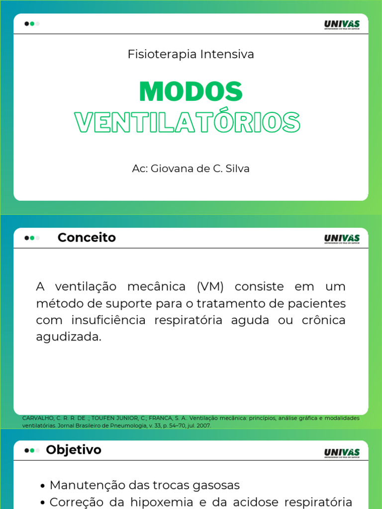 Modos de Ventilação Mecânica e Desmame | PDF | Especialidades médicas ...