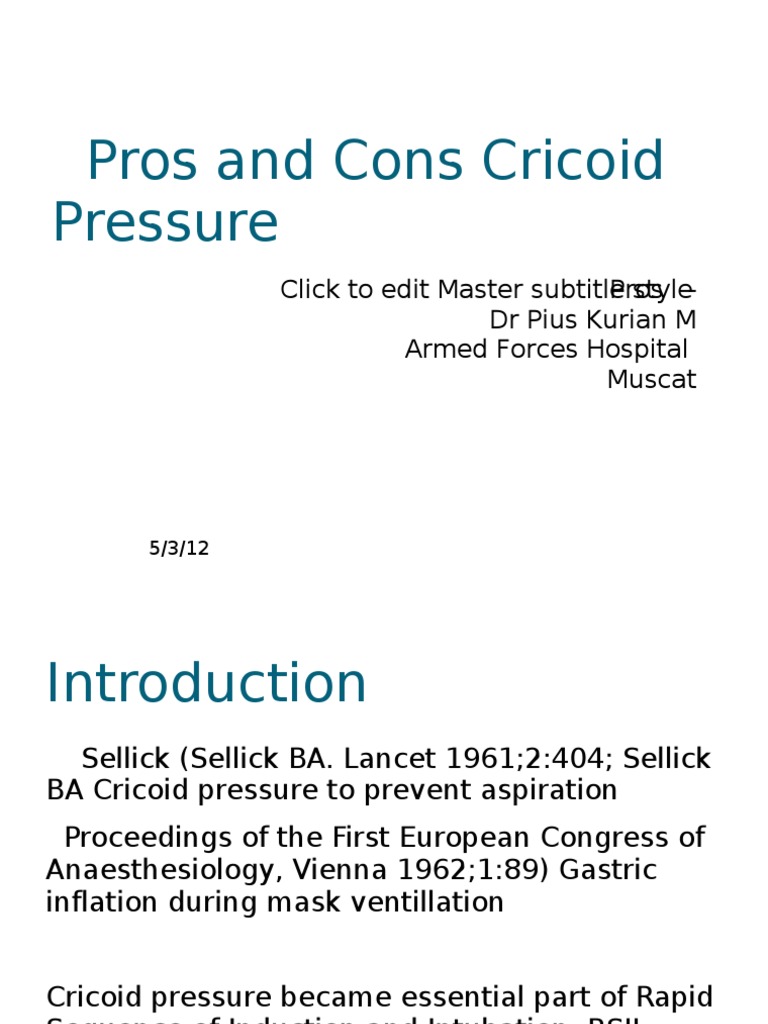 Pros and Cons Cricoid Pressure | PDF | Randomized Controlled Trial ...