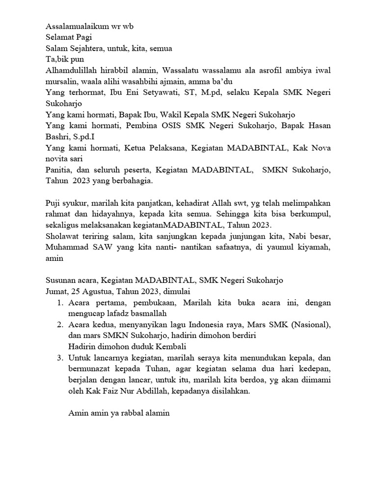 Susunan Acara Pembukaan LDK | PDF