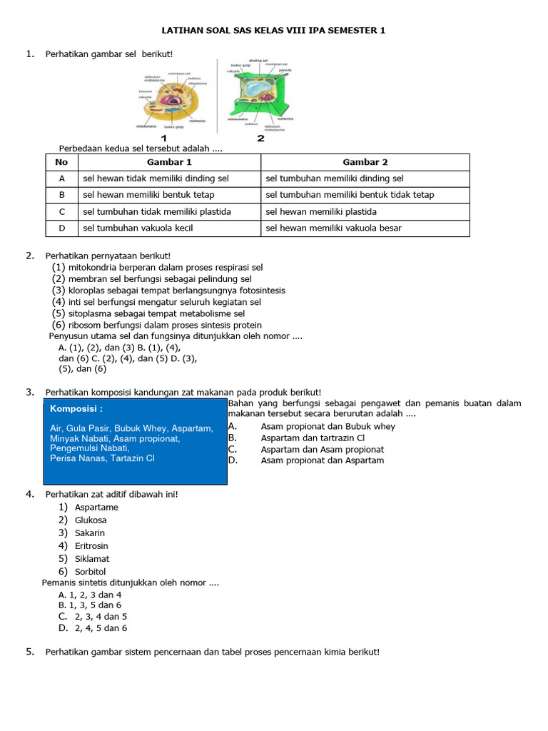 Latihan Soal Sas Kelas Viii Ipa Semester 1 | PDF