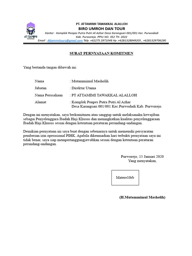 Surat Pernyataan Komitmen | PDF