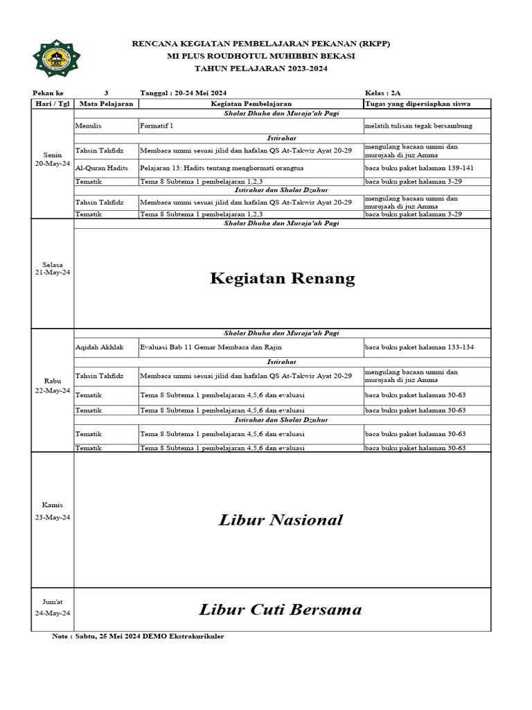 RKPP Kelas 2 Pekan 3 (20-24 Mei 2024) | PDF