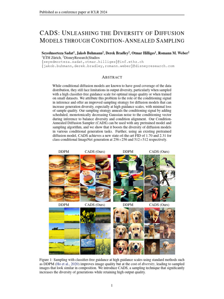 CADS Unleashing The Diversity of Diffusion Models Through Condition Annealed Sampling Paper 1 ...