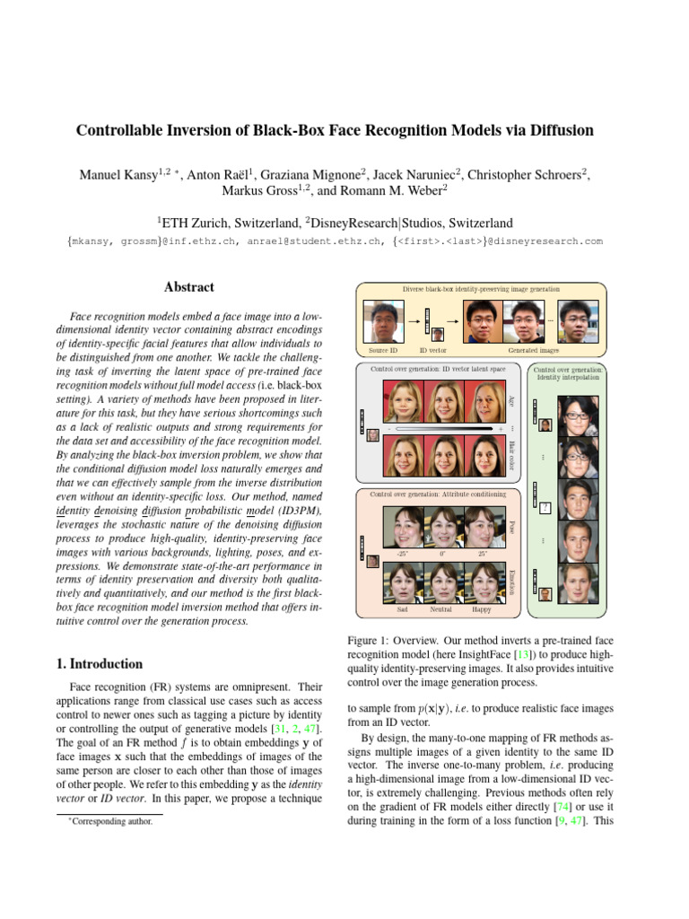 Controllable Inversion of Black Box Face Recognition Models Via Diffusion Paper | PDF | Inverse ...