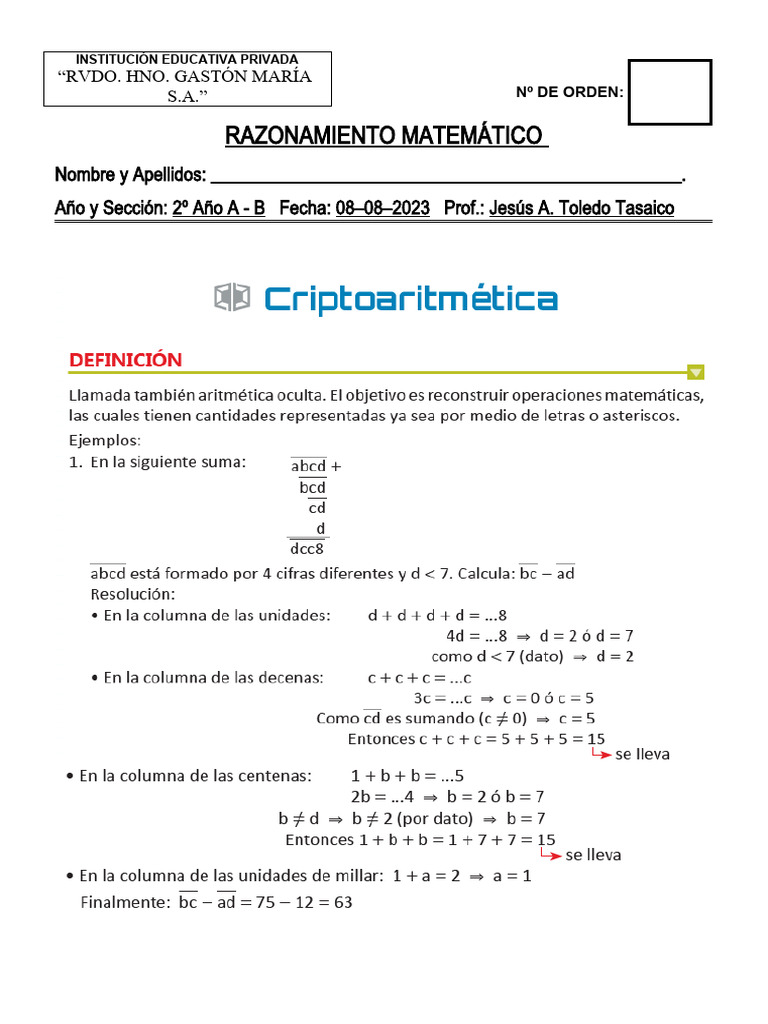 2° Año Criptoaritmética | PDF