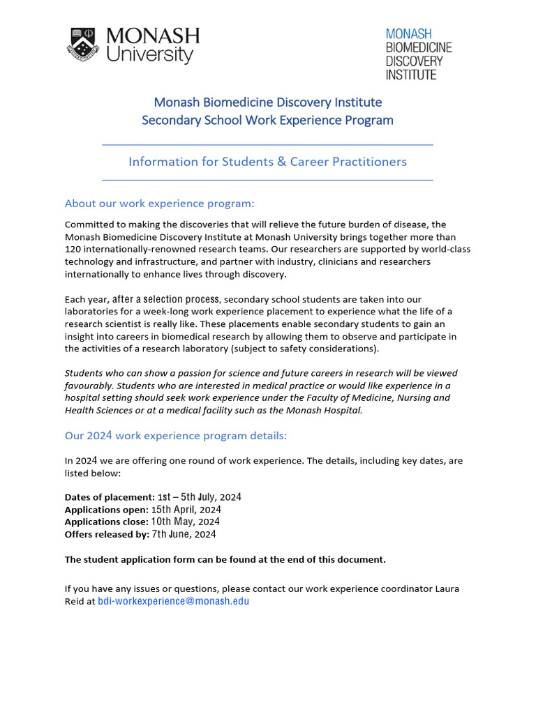 MonashBDI W.E Information Form 2024 | PDF | Medicine | Science