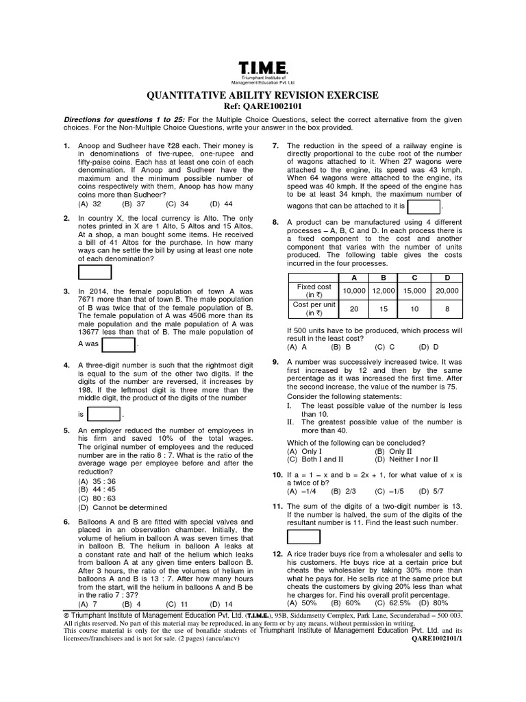 QUANTITATIVE ABILITY REVISION EXERCISE | PDF | Interest | Loans