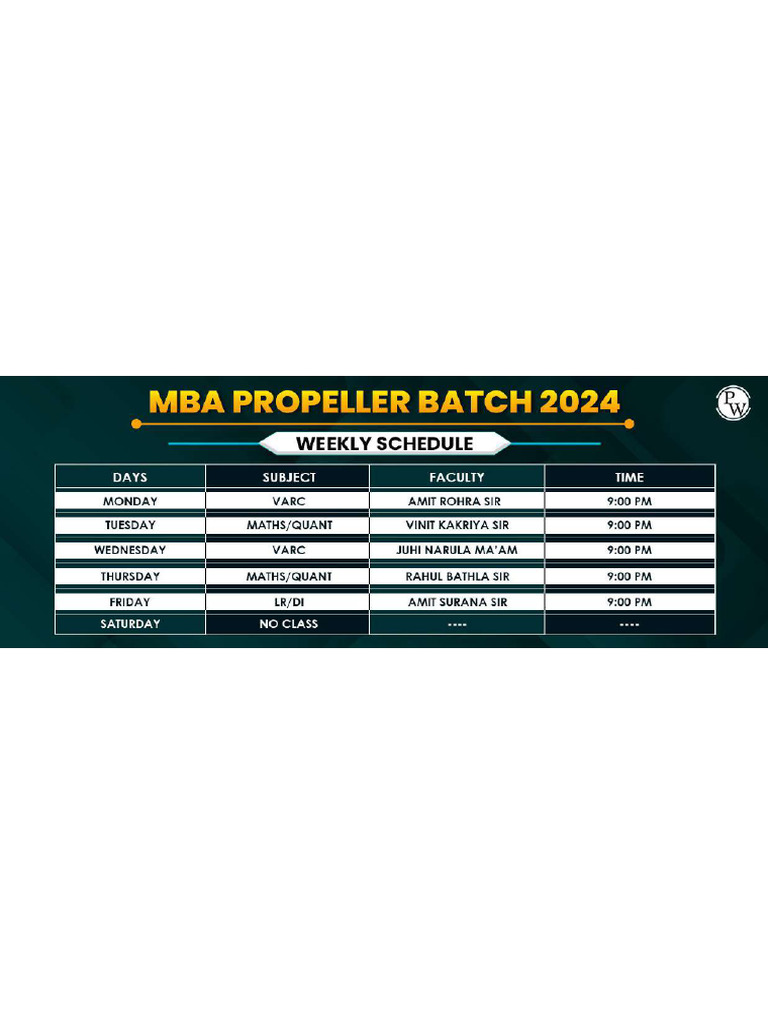 Class Schedule - PDF Only - MBA Propeller 2024 | PDF