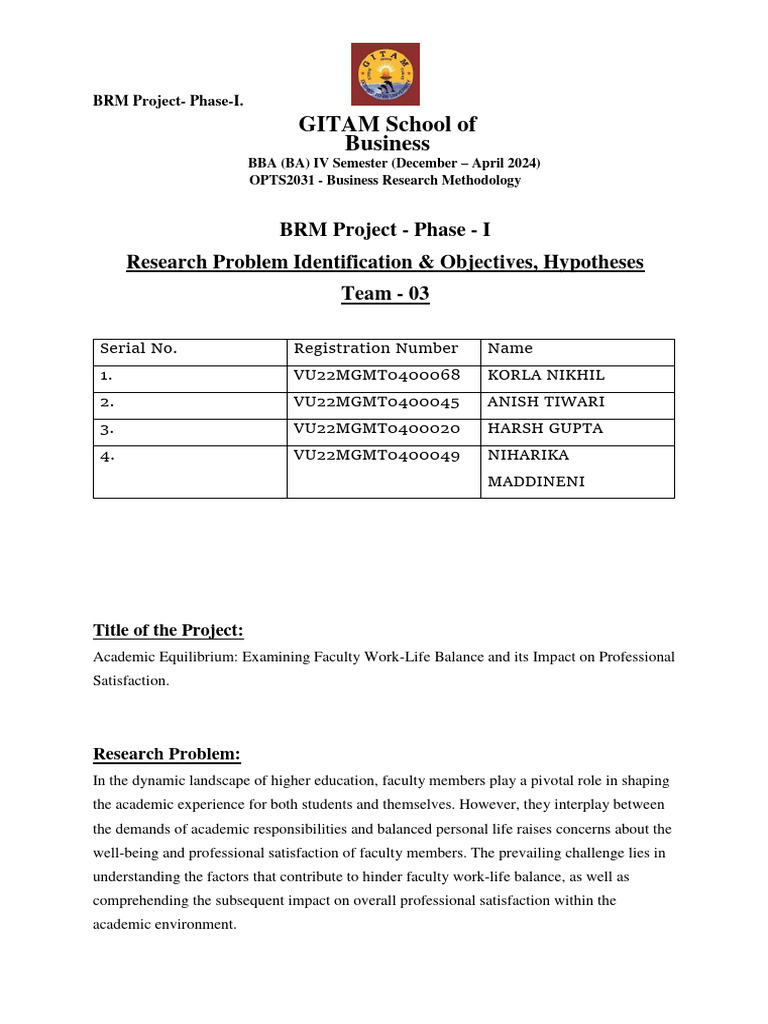 BRM Project Phase-I | Download Free PDF | Hypothesis | Psychology