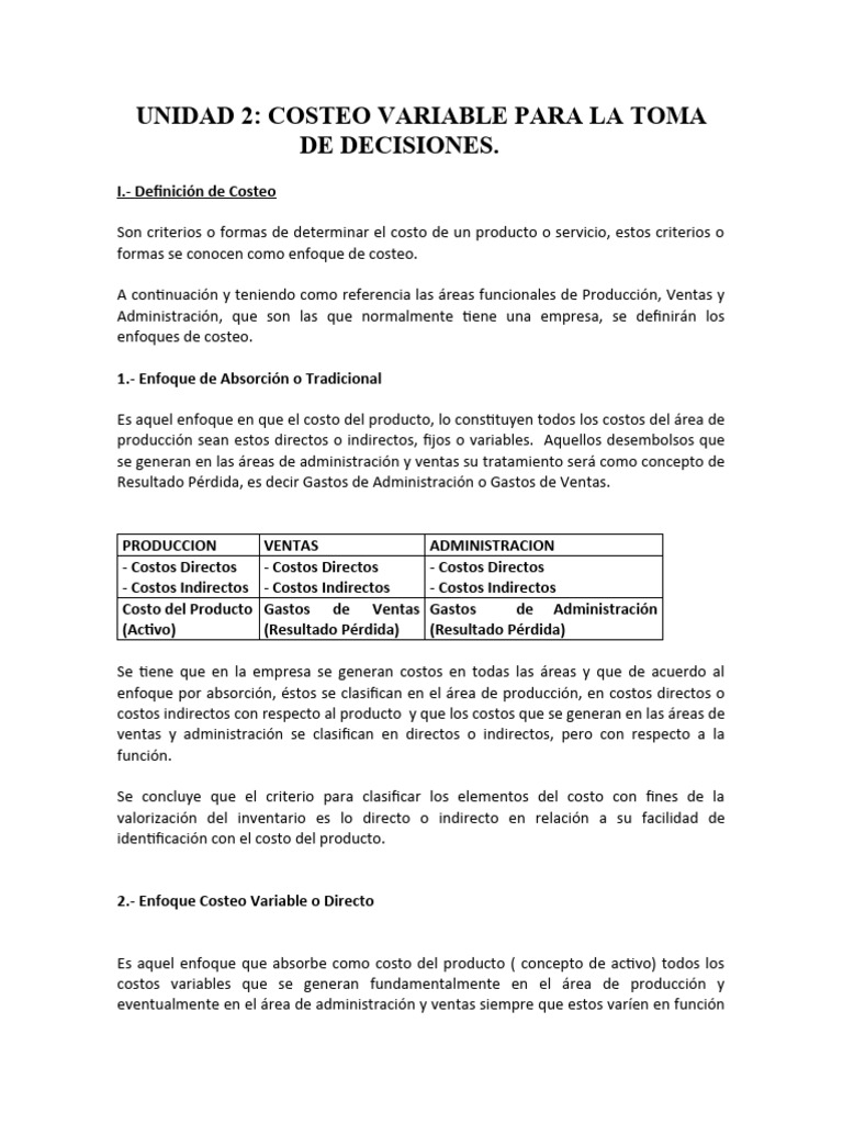 Apunte Enfoque de Costeo Variable | PDF | Costo | Business