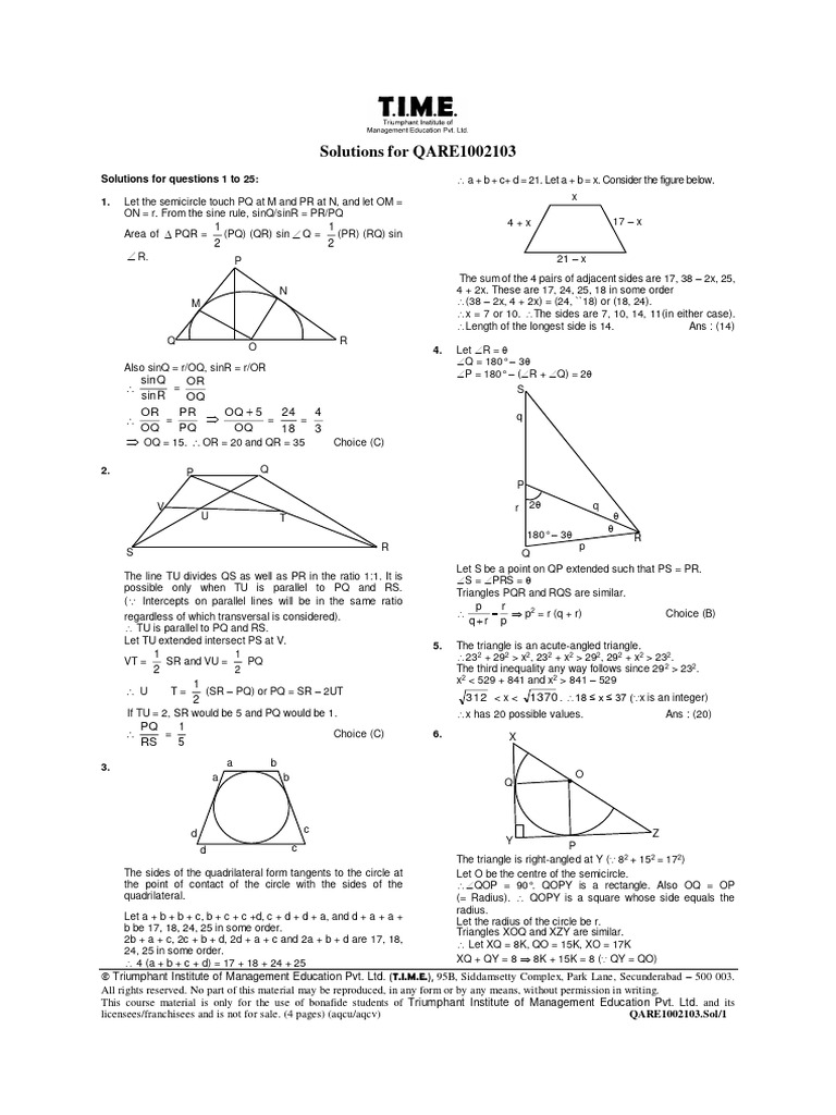 QUANTITATIVE ABILITY REVISION EXERCISE PART 3 - Sol | PDF | Elementary ... QUANTITATIVE ABILITY REVISION EXERCISE PART 3 - Sol | PDF | Elementary ...