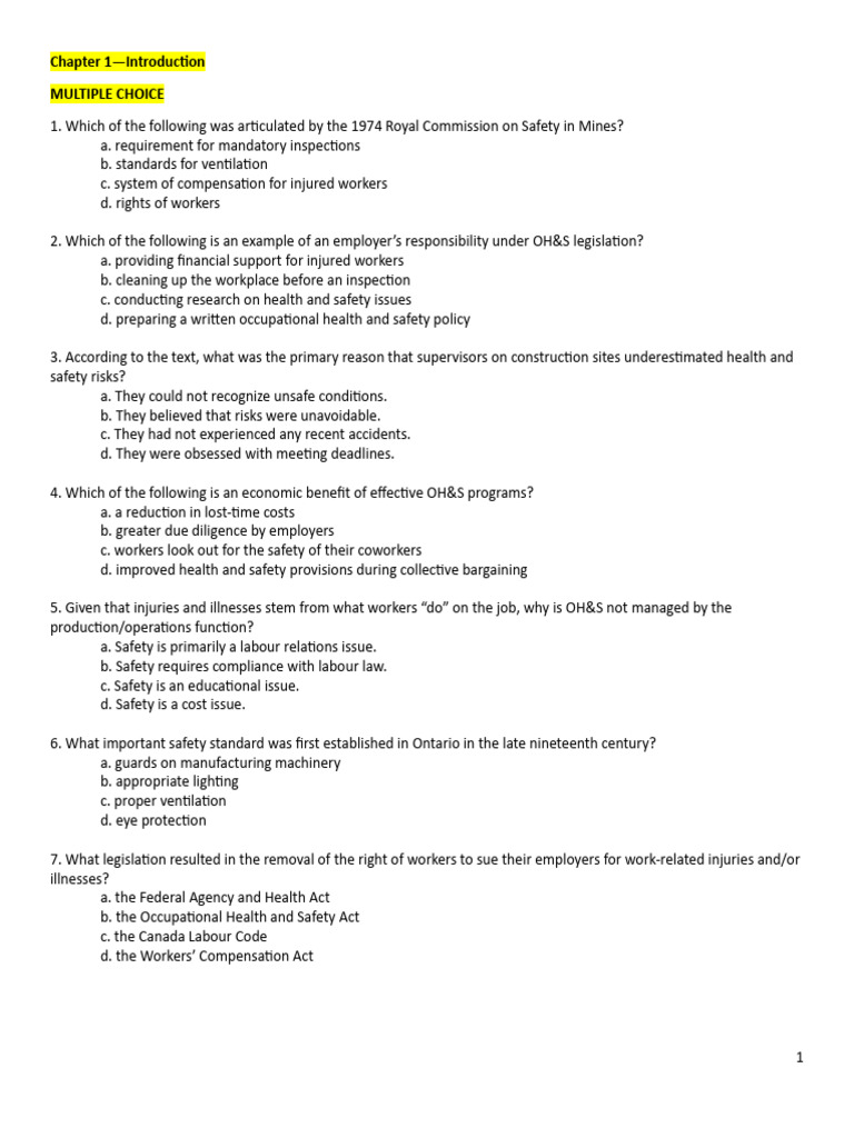 PRACTICE QUESTIONS SUMMER 2024 CH1_CH3_S2024 | PDF | Occupational ...