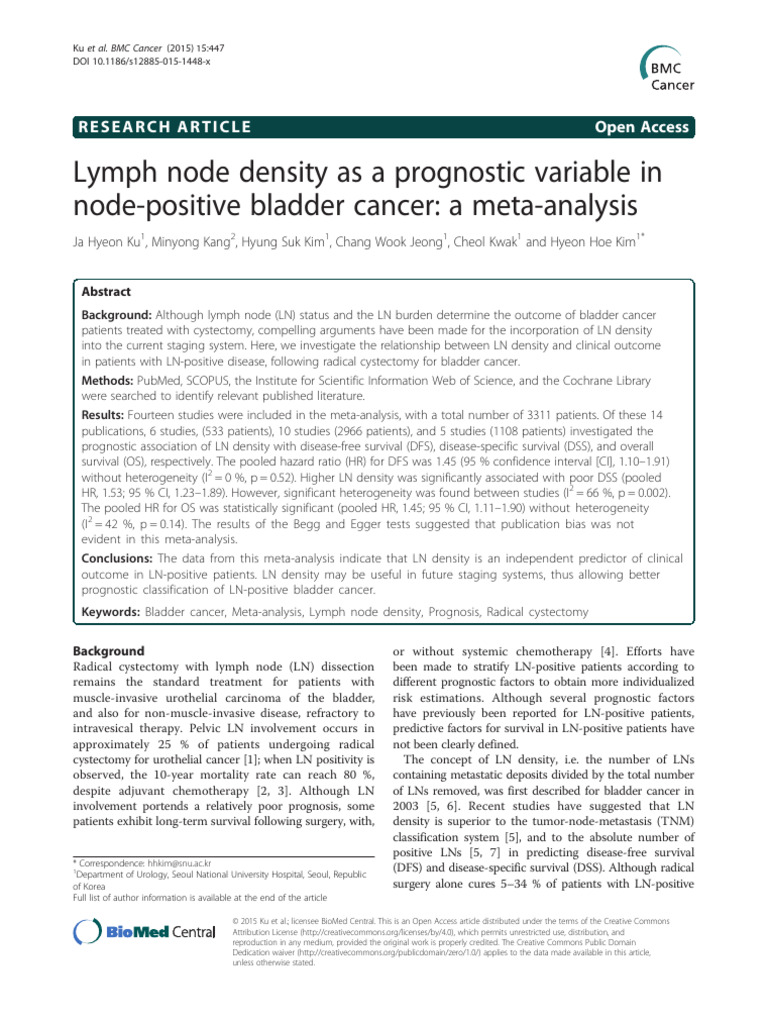 Lymph Node Density As A Prognostic Variable in Node Positive Bladder Cancer A Meta-Analysis ...