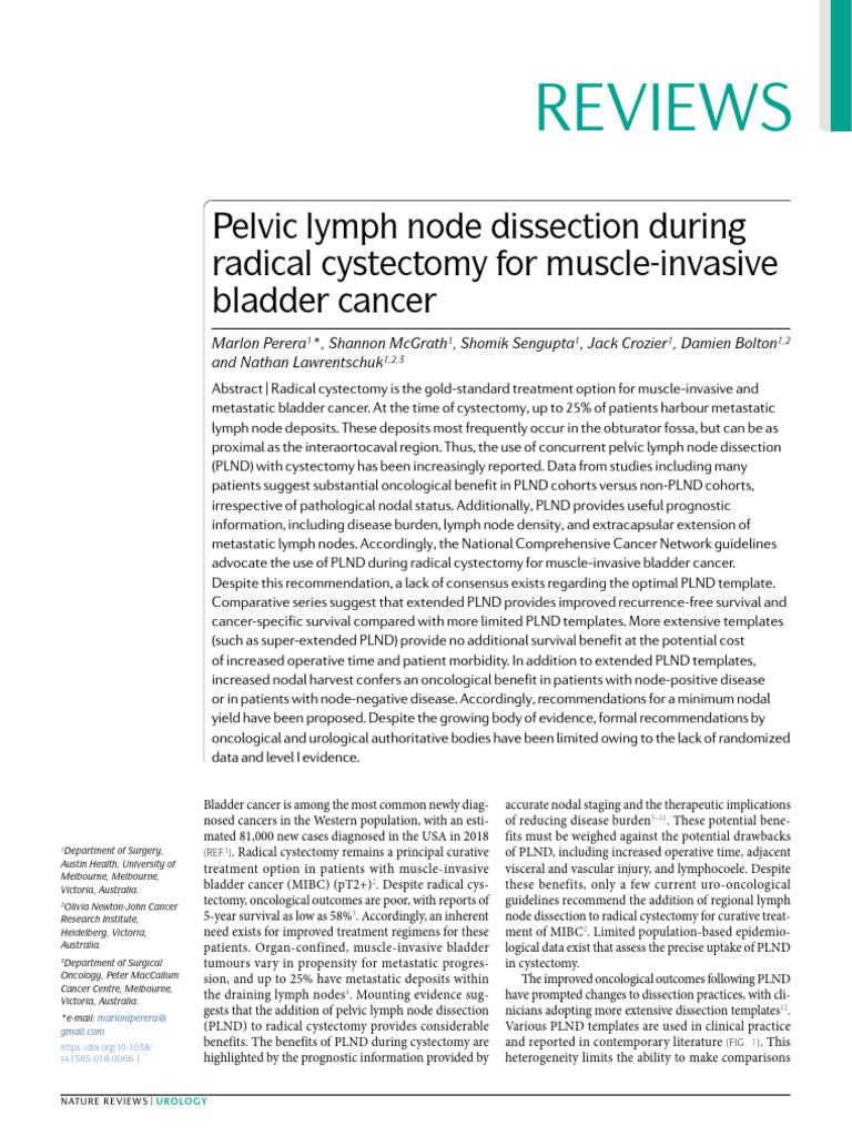 Pelvic Lymph Node Dissection Durin Radical Cystectomy For Muscle Invasive Bladder Cancer | PDF ...