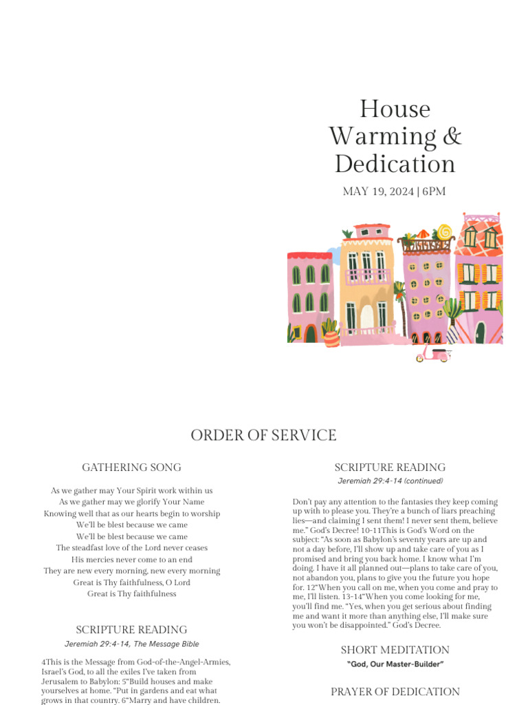 House Warming & Dedication | PDF | Prayer | Religious Belief And Doctrine