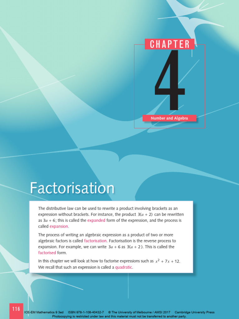 Chapter 4 Factorisation | Download Free PDF | Factorization | Mathematics