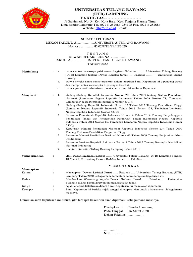 7. Template SK Jurnal UTB | PDF