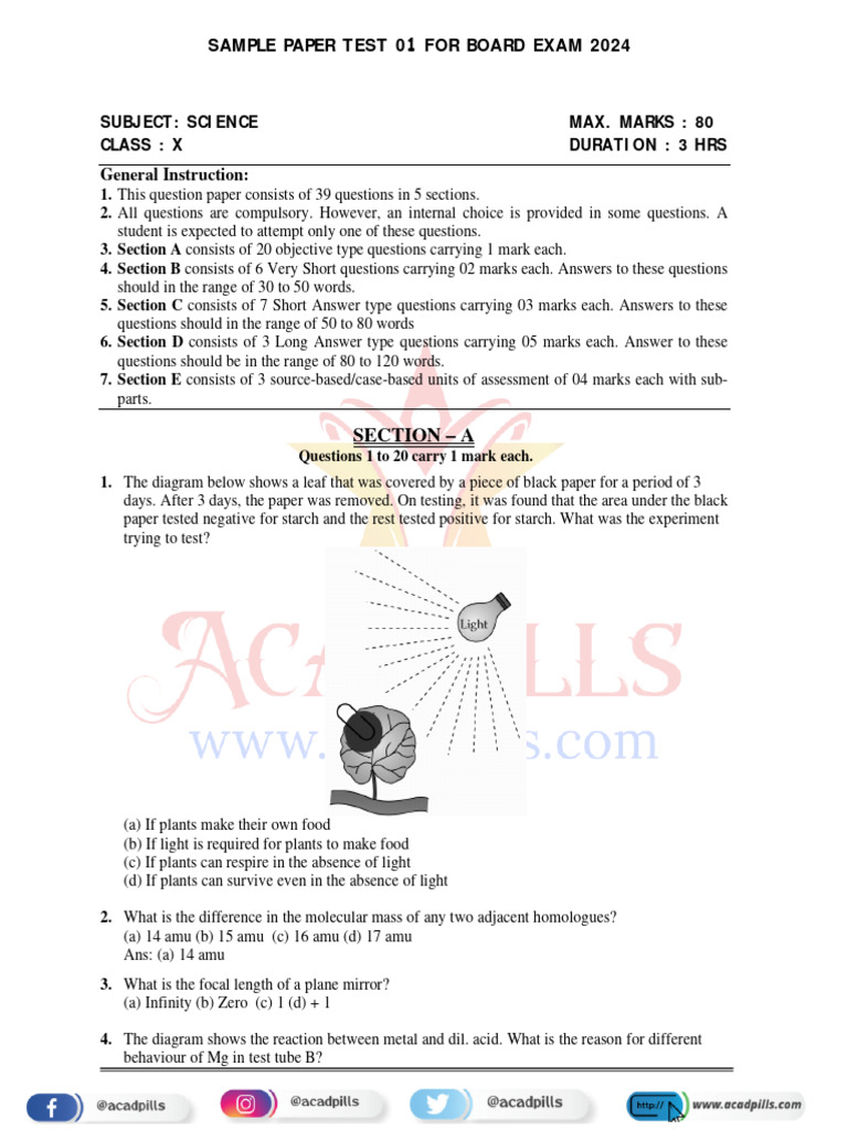 Science Mock paper 01 with solutions | Download Free PDF | Ph ...