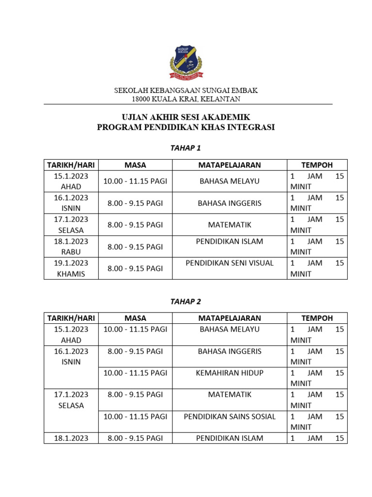 JADUAL EXAM | PDF