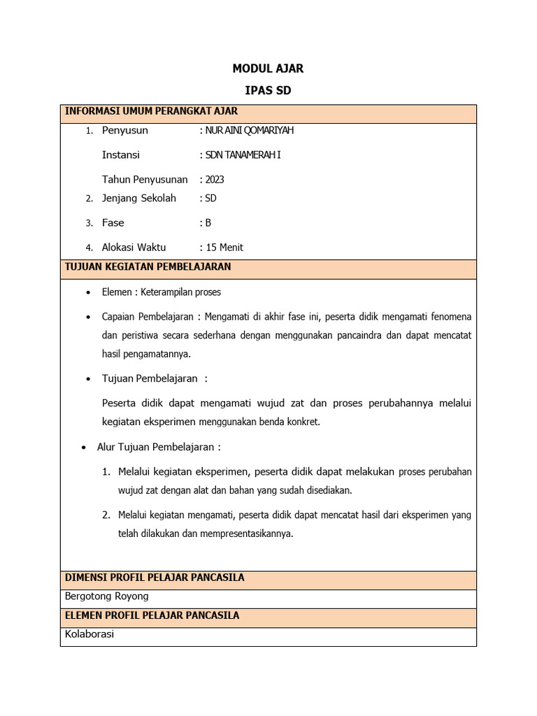 Nur Aini - Modul Ajar Ipas KLS 4 Besok 2 | PDF | Karier & Perkembangan