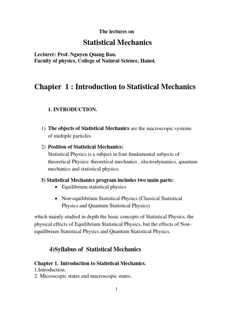 1Lectures on Statistical Mechanics Mở đầuCh.1 | PDF | Statistical Mechanics | Entropy