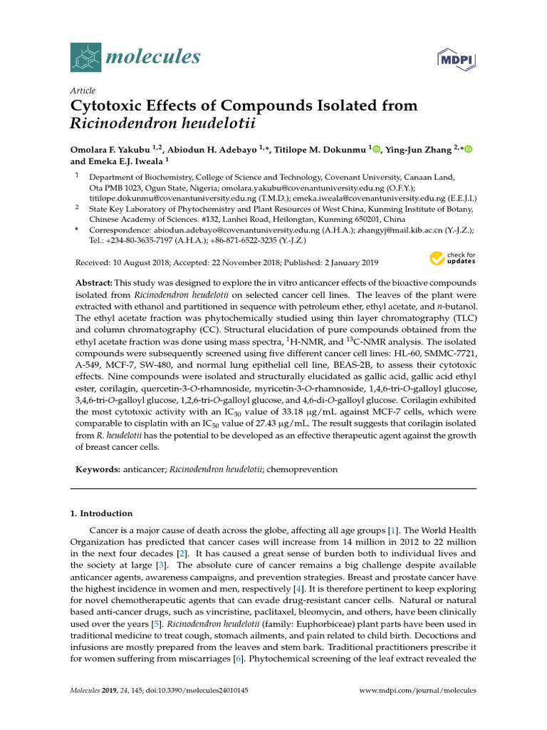 Cytotoxic Effects of Compounds Isolated From Ricin | PDF | Chemotherapy ...