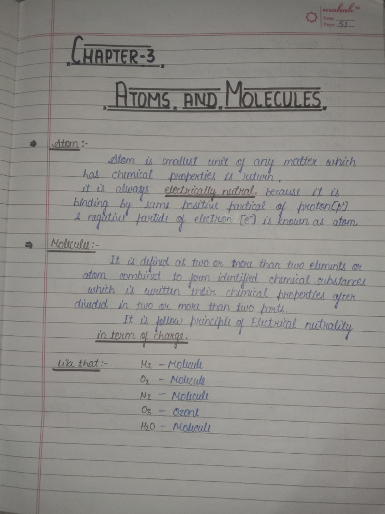 Atoms and Molecules Notes | PDF